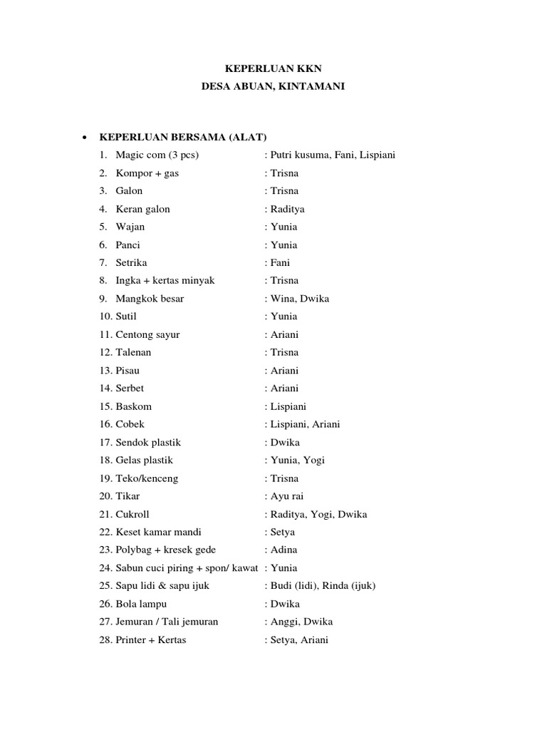 Keperluan KKN ABUAN | PDF