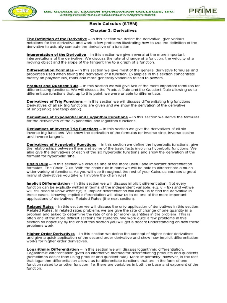 Basic Calculus Module Week 7 | PDF | Derivative | Trigonometric Functions