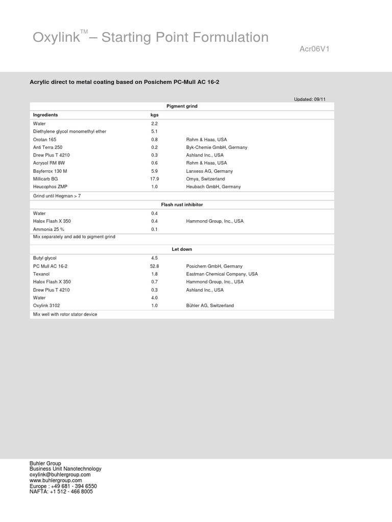 Oxylink - Starting Point Formulation: Acrylic Direct To Metal Coating Based On Posichem PC-Mull ...