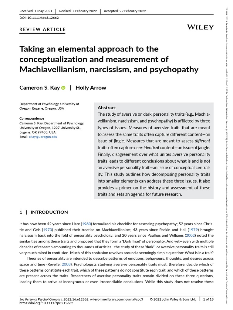 Social Personality Psych - 2022 - Kay - Taking An Elemental Approach To ...