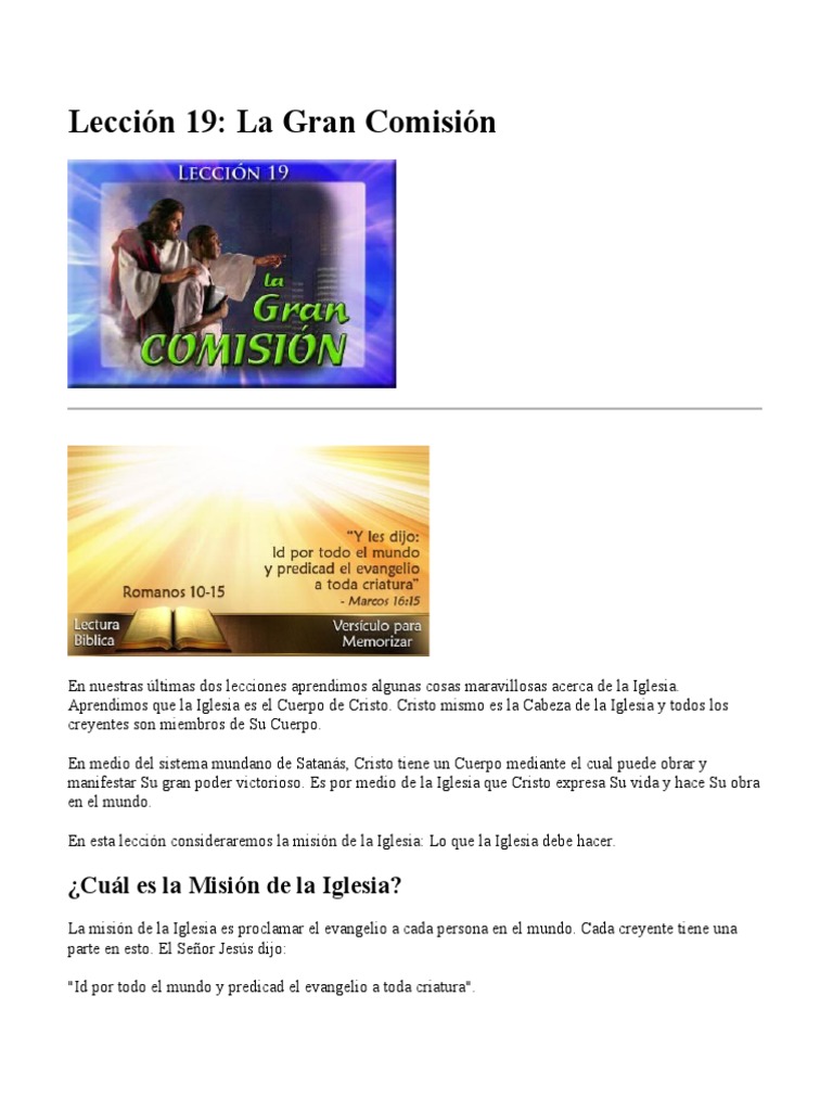 Lección 19: La Gran Comisión: ¿Cuál Es La Misión de La Iglesia? | PDF | Jesús | Cristo (título)