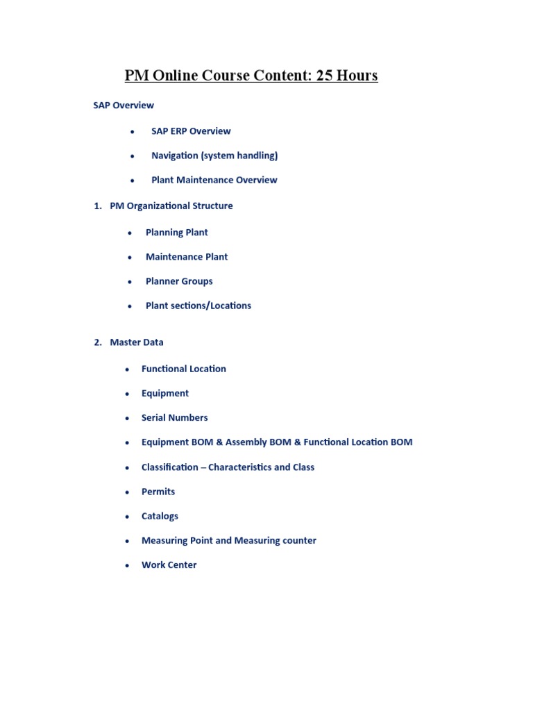 Sap PM Course Content | PDF | Production And Manufacturing | Business Process