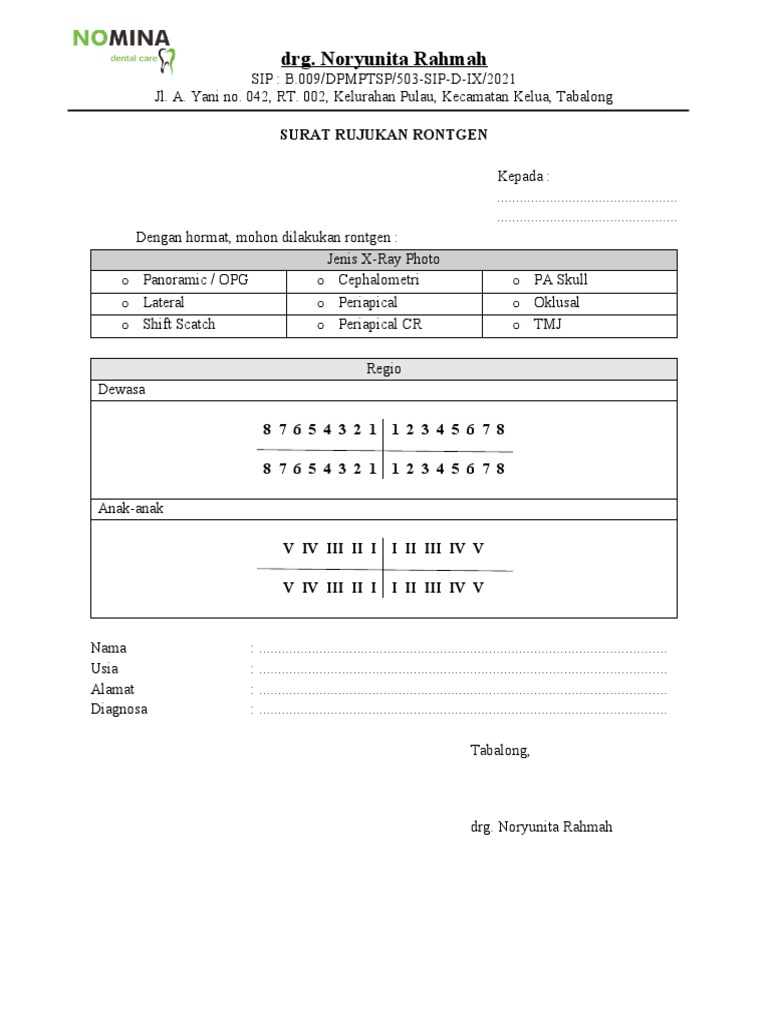 Surat Rujukan Rontgen | PDF