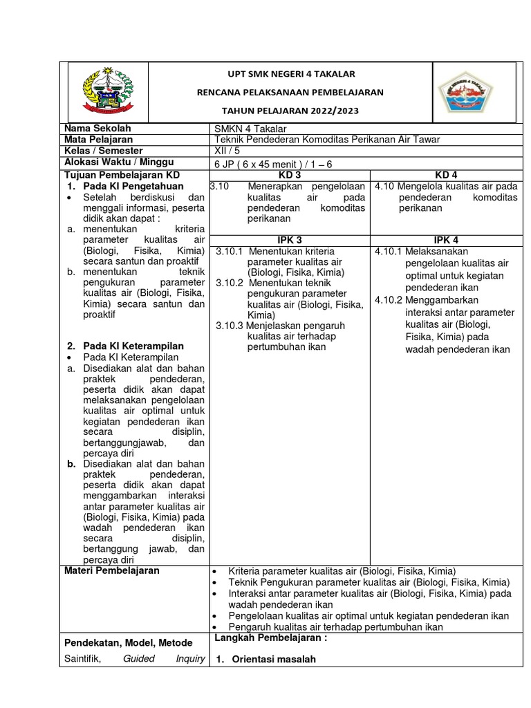 RPP Teknik Pendederan Perikanan | PDF | Kesehatan Holistik | Sains & Matematika