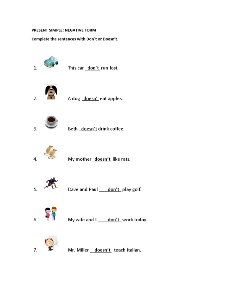 Present Simple - Negative Form | PDF | Cooking, Food & Wine