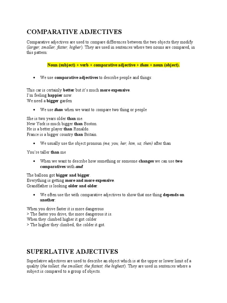 A Guide to Forming Comparative and Superlative Adjectives | PDF ...