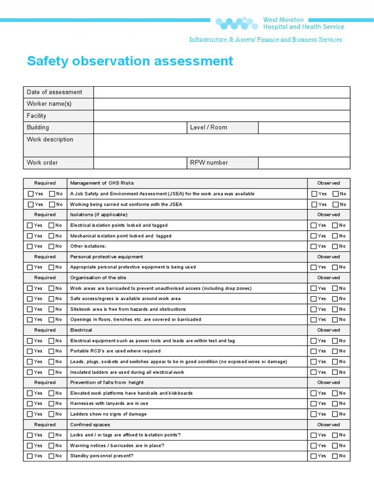 11 Safety Observation Assessment Form | PDF | Electrical Connector ...