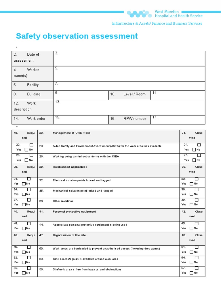 11 Safety Observation Assessment Form | PDF | Occupational Safety And ...