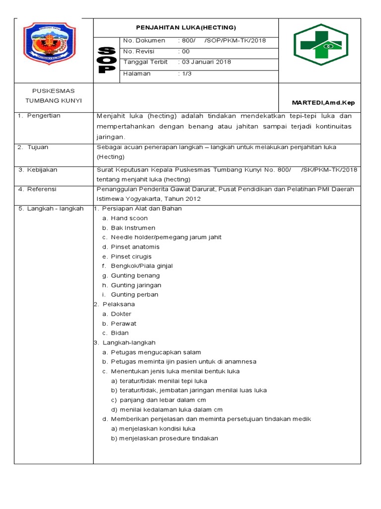 Sop Penjahitan Luka (Hecting) | PDF