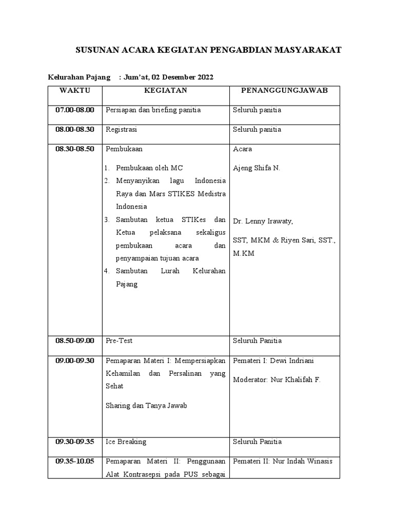 Susunan Acara Kegiatan Pengabdian Masyarakat | PDF