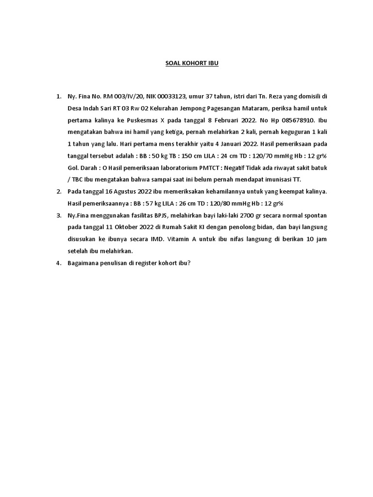 Soal Kohort Ibu | PDF