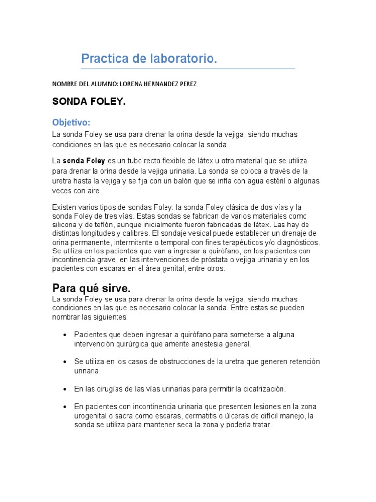 Sonda Foley | PDF | Vejiga urinaria | Especialidades Medicas