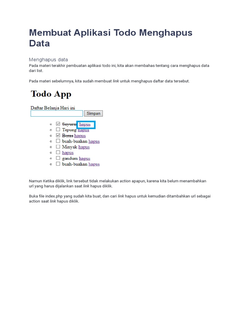 Membuat Aplikasi Todo Menghapus Data Pdf Metode And Bahan Ajar Komputer 5081