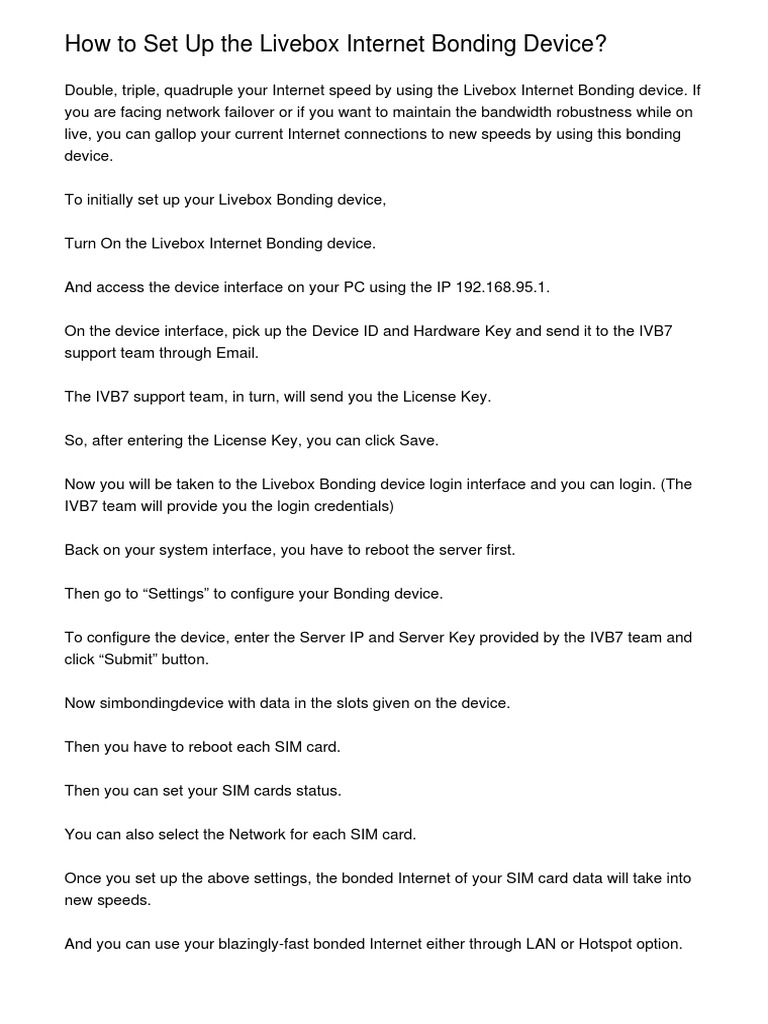 How To Set Up The Livebox Internet Bonding Devicesklzt PDF | PDF