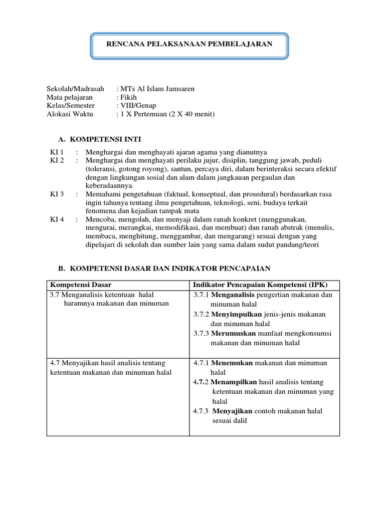 TUGAS 6 RPP Ke-1 Makanan Dan Minuman Halal) | PDF