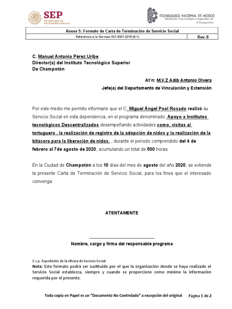 Anexo 5 Formato de Carta | PDF