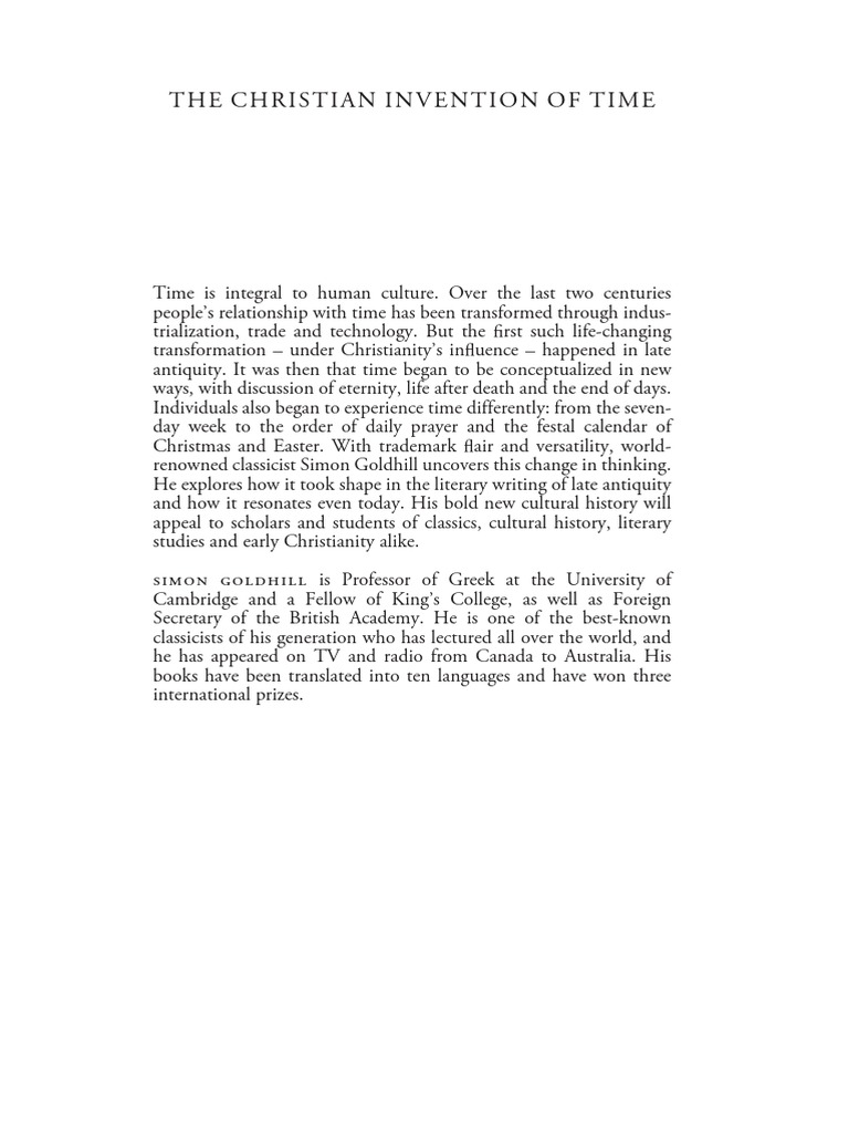 Christian Invention of Time Temporality and The Literature of Late ...