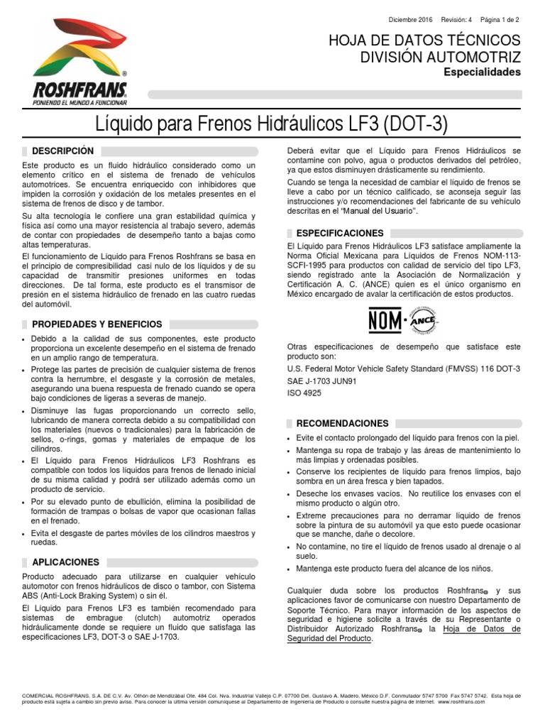 01 HDT Liquido para Frenos LF3 R4 | PDF | Líquidos | Corrosión