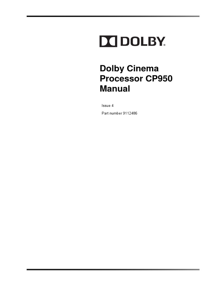 Dolby Cinema Processor cp950 Manual Issue 4 | PDF | Hdmi | Digital Audio