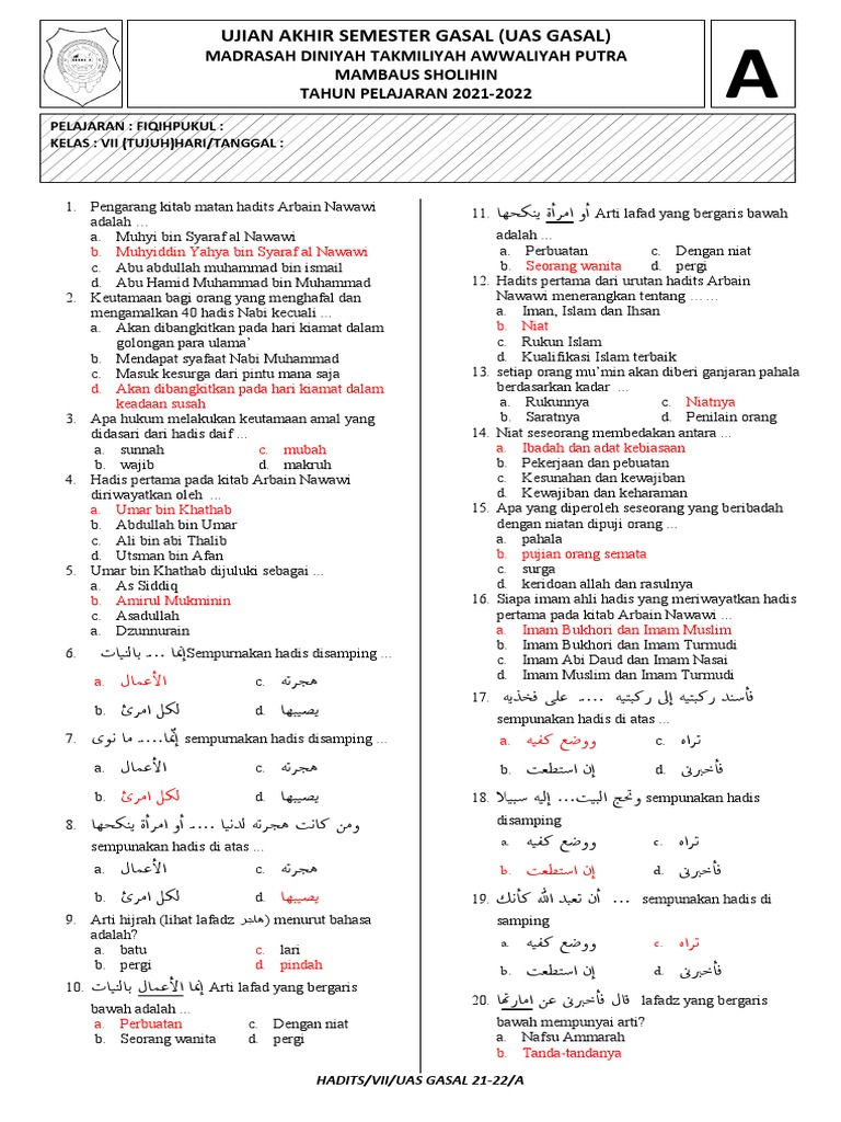 Soal Hadits A | PDF