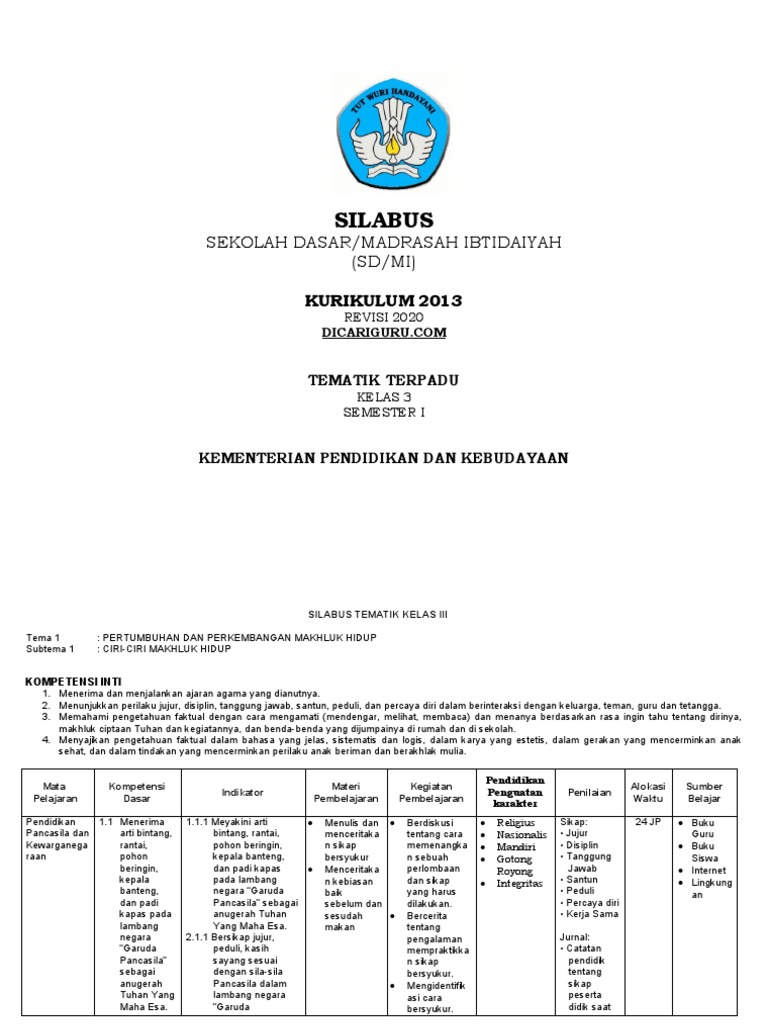 Silabus: Sekolah Dasar/Madrasah Ibtidaiyah (SD/MI) | PDF