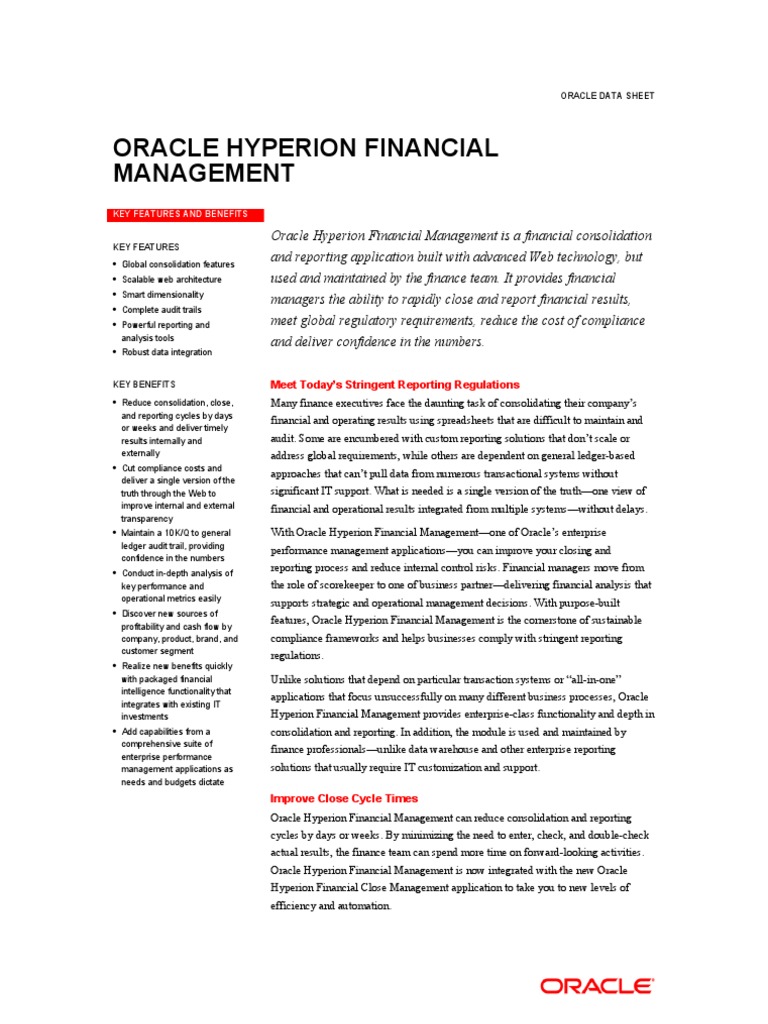Oracle Hyperion Financial Management: Key Features and Benefits | PDF ...