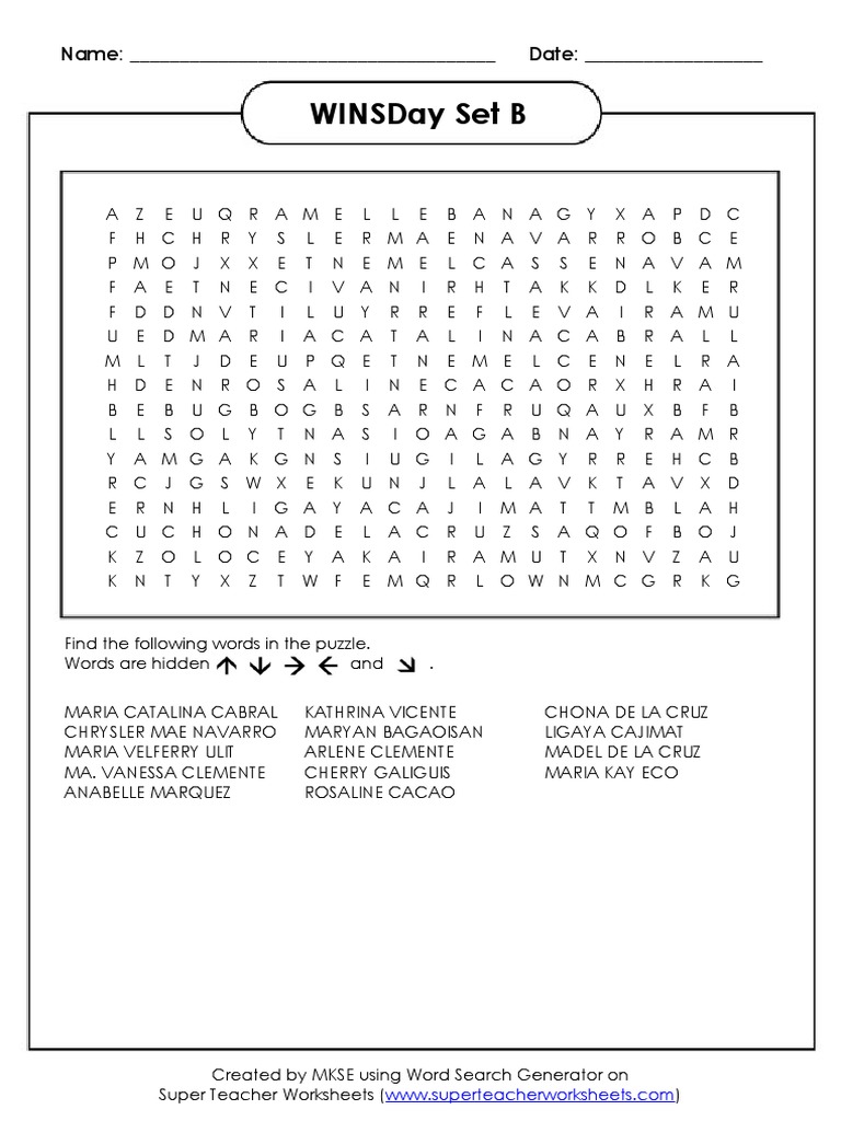 Winsday Set B: Name: - Date | PDF | Word Puzzles | Puzzles