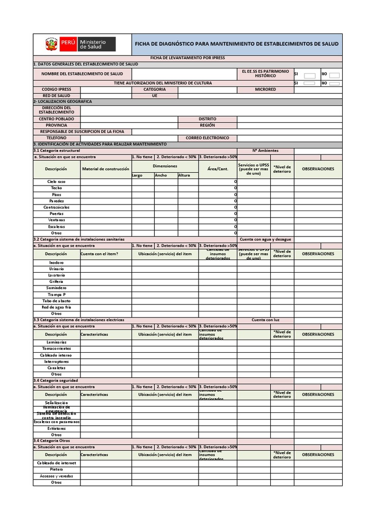FICHA MODELO DIAGNOSTICO de Levantamiento de Información para Mantenimiento | PDF