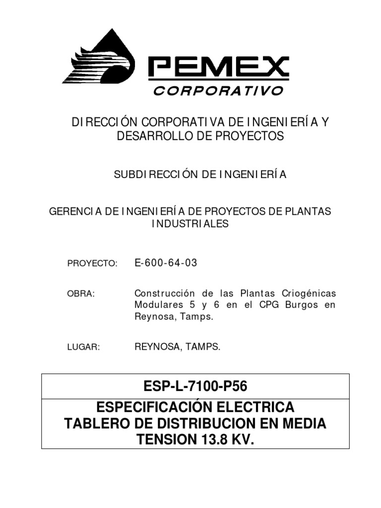 Esp-L-7100-P56 Tablero 13.8 KV | PDF | Ingenieria Eléctrica | Transformador