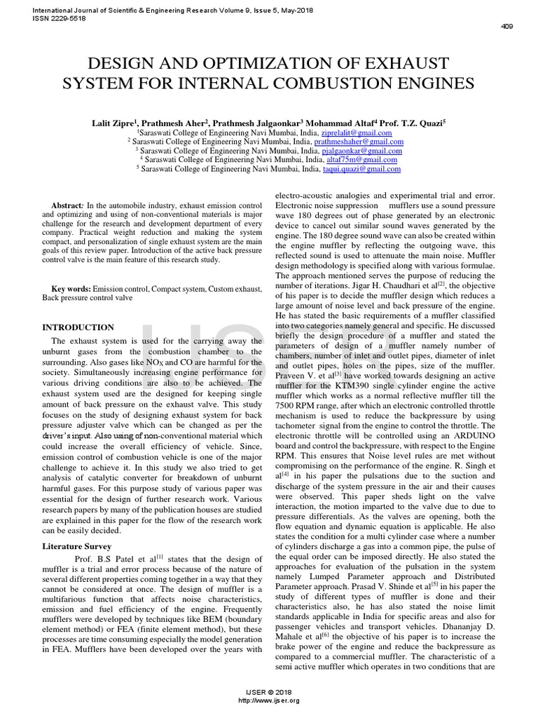 Design and Optimization of Exhaust System For Internal Combustion ...