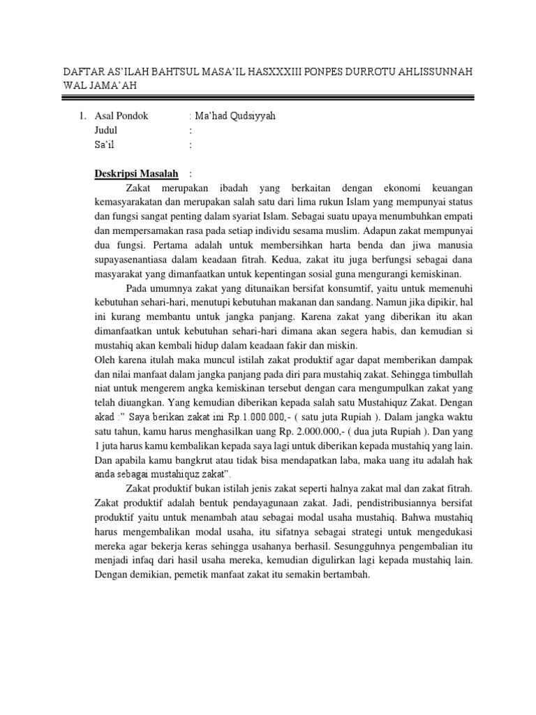 Contoh As'ilah Bahtsul Masa'il | PDF