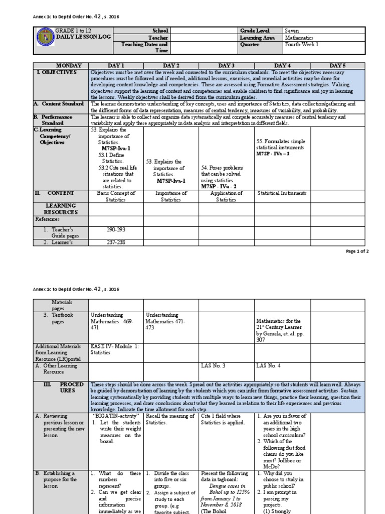 G7 Q4 Week 01 | PDF | Statistics | Learning