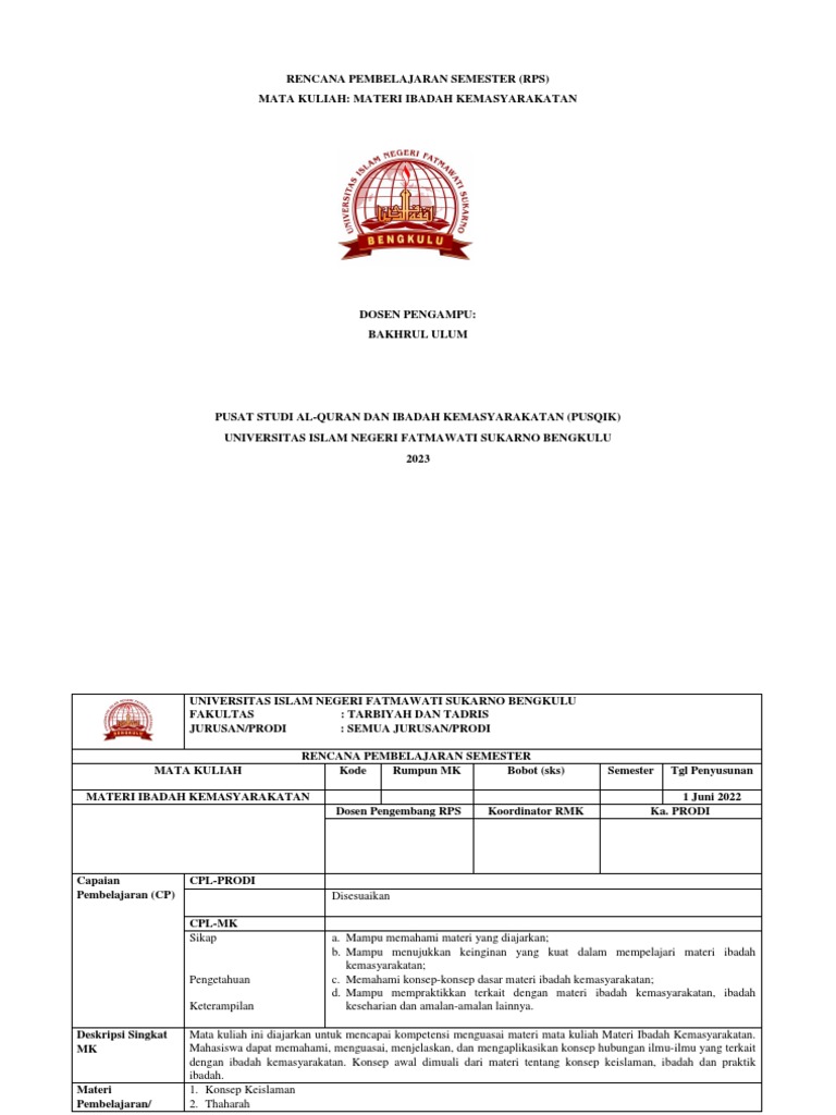 RPS Materi Ibadah Kemasyarakatan FTT | PDF