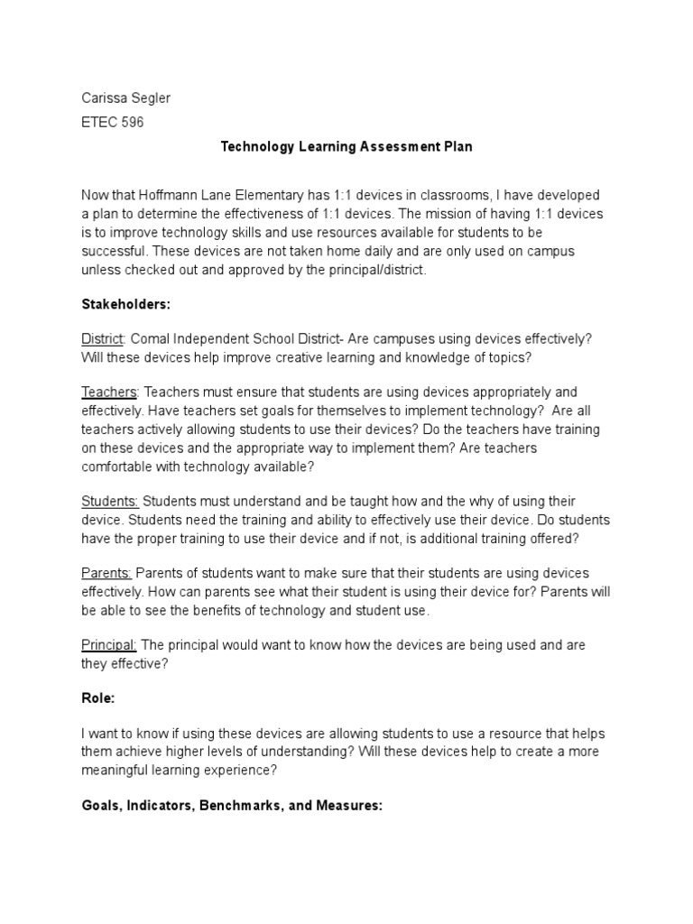 1:1 Device Effectiveness Assessment Plan | PDF | Teachers | Educational ...