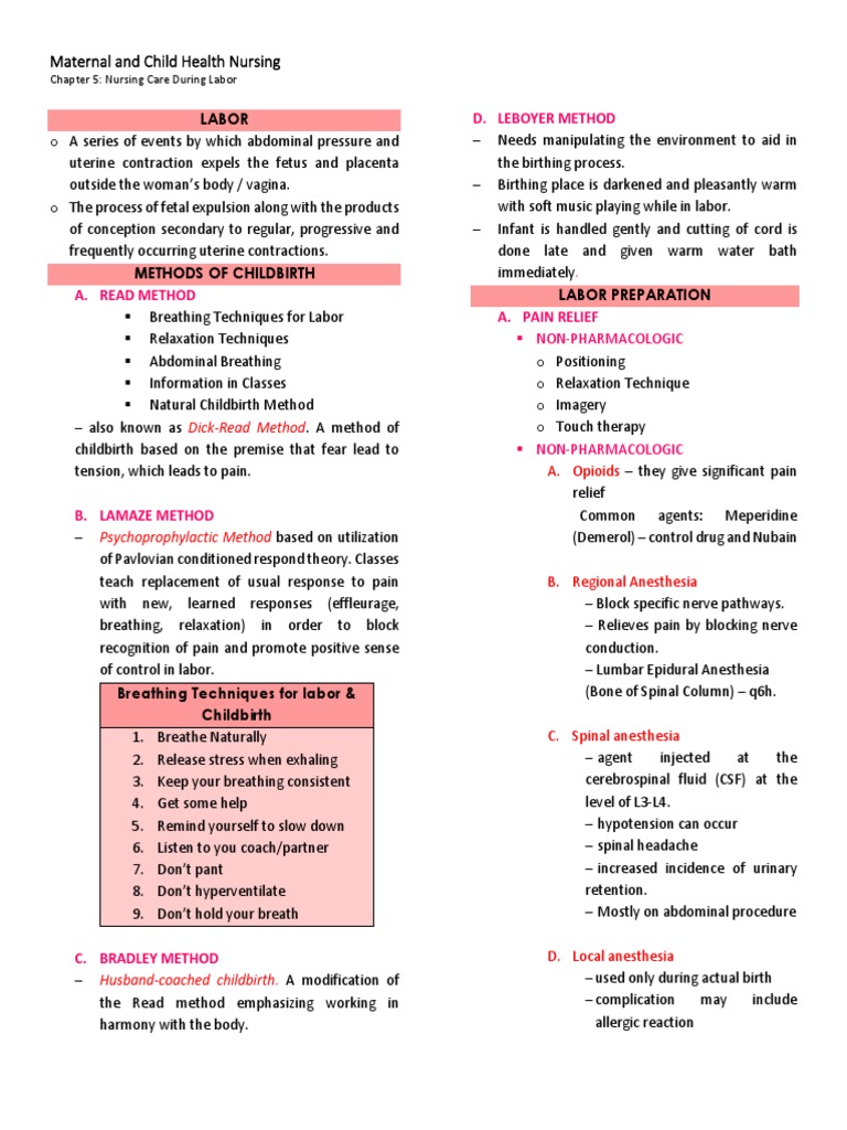 Maternal and Child Health Nursing - Labor | PDF | Childbirth | Uterus