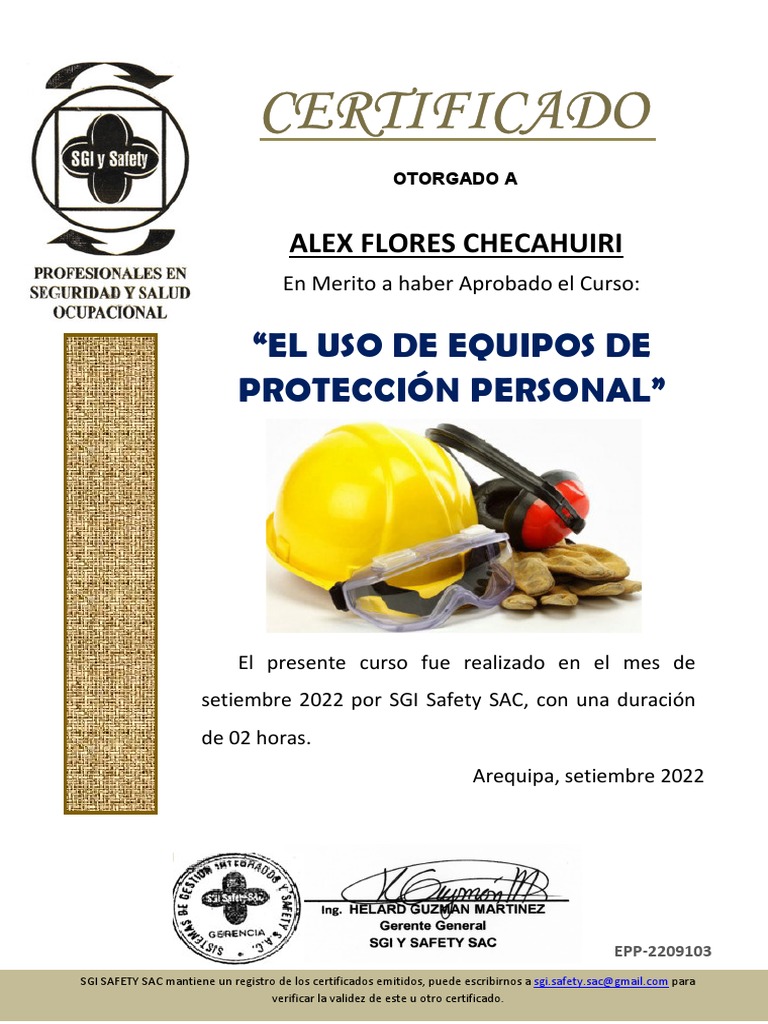 Certificado de Curso EPP 2022 | PDF