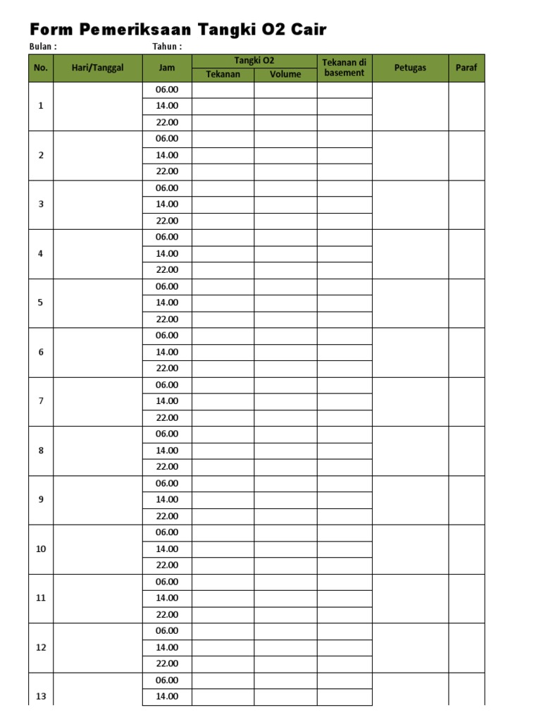 Checklist Tangki O2 | PDF