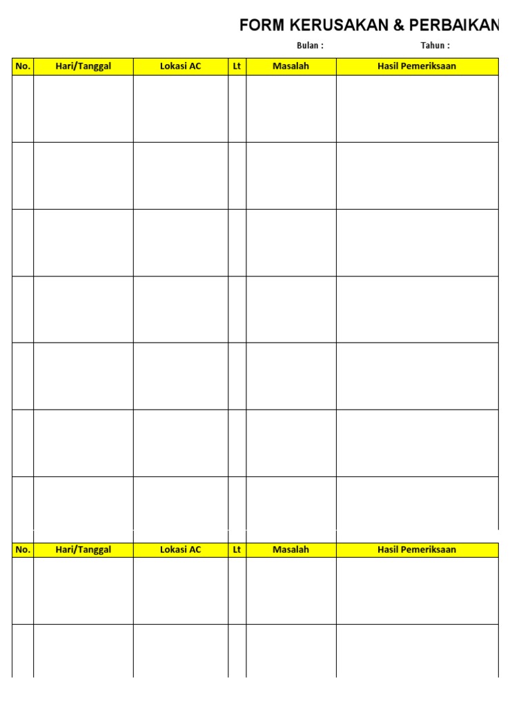 Checklist Kerusakan Dan Perbaikan AC | PDF