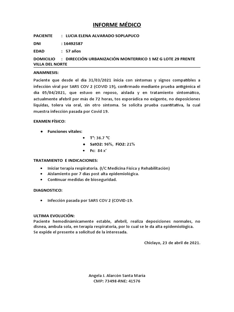Informe Medico | PDF