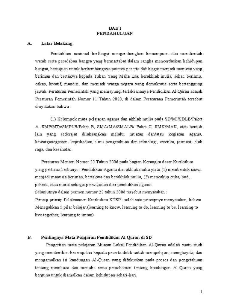 Pendidikan Al-Quran di SD: Tujuan dan Fungsi | PDF | Karier ...