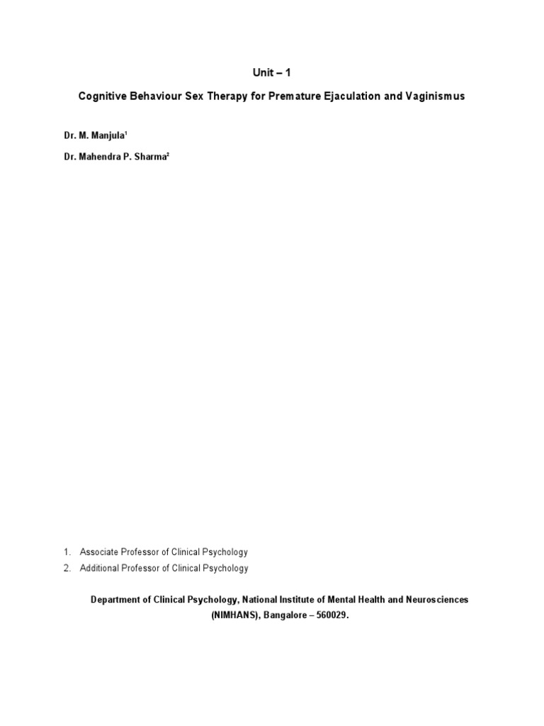 Cognitive Behaviour Sex Therapy Unit Pdf Sexual Dysfunction Sexual Intercourse