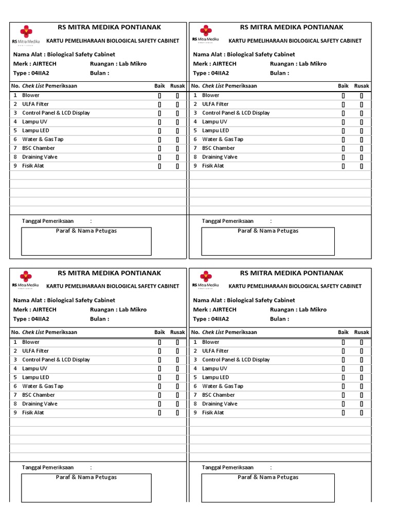 Checklist Pengecekan Alat BSC | PDF