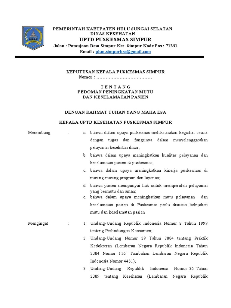 SK PEDOMAN PASIEN SAFETY SDH | PDF