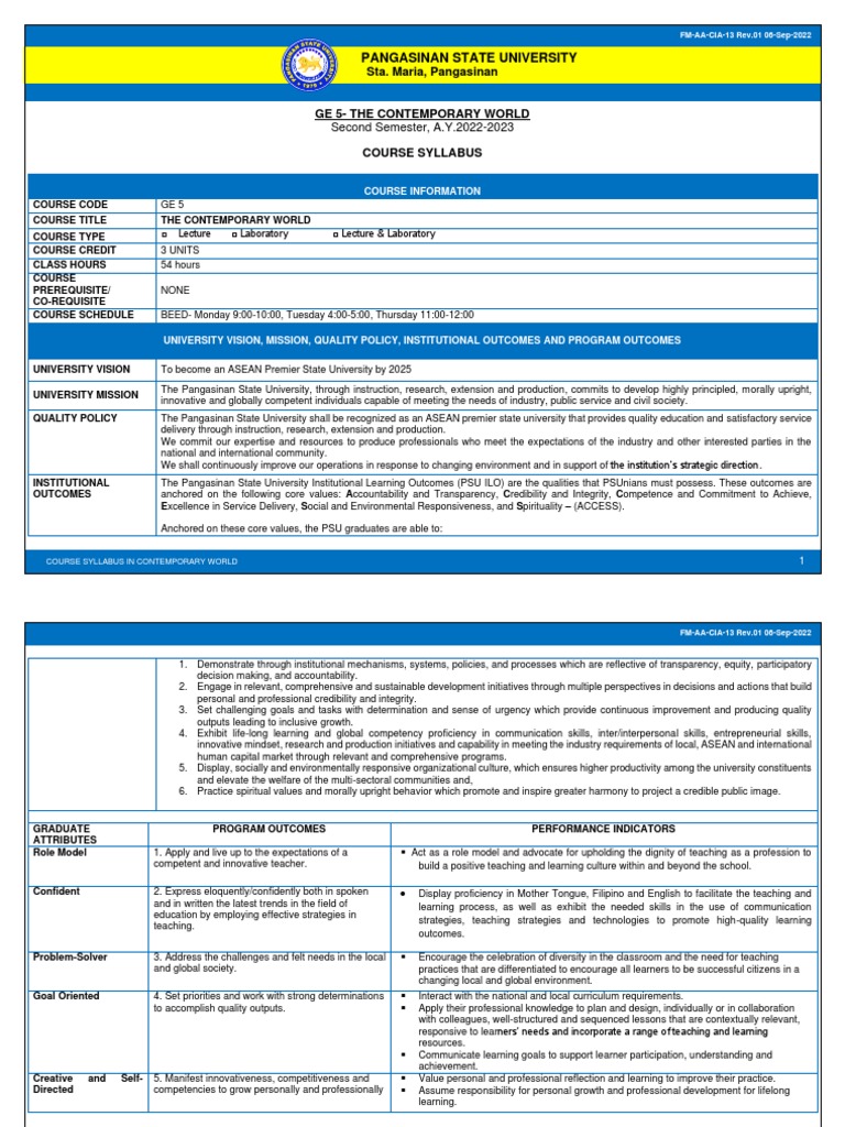 Ge 5 - The Contemporary World | PDF | Learning | Lifelong Learning
