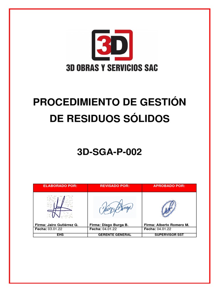 3D-SGA-P-002 Procedimiento de Residuos | PDF | Residuos | Gestión de residuos
