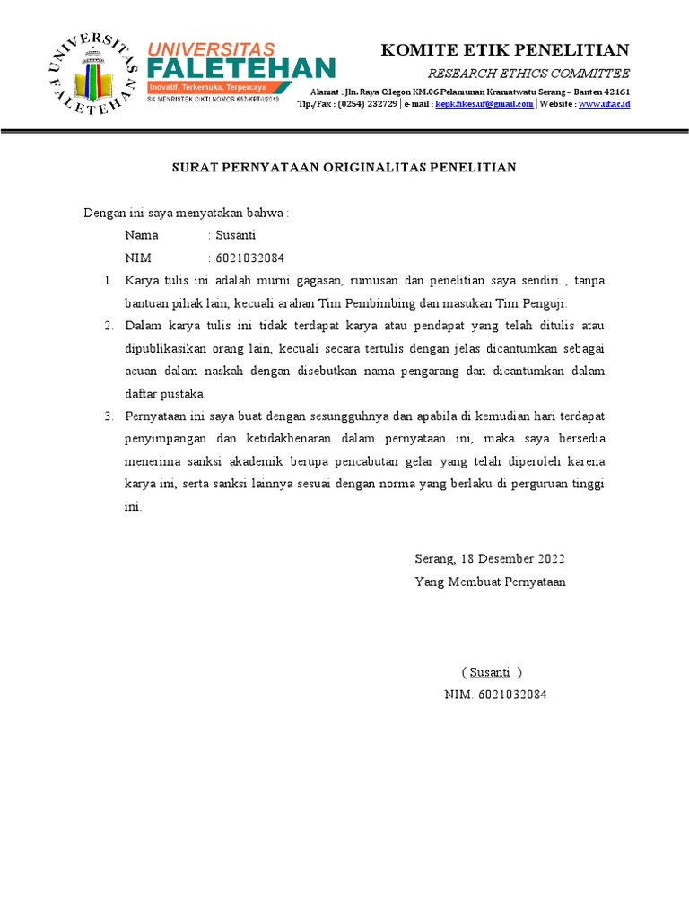 Surat Pernyataan Originalitas - Ina | PDF