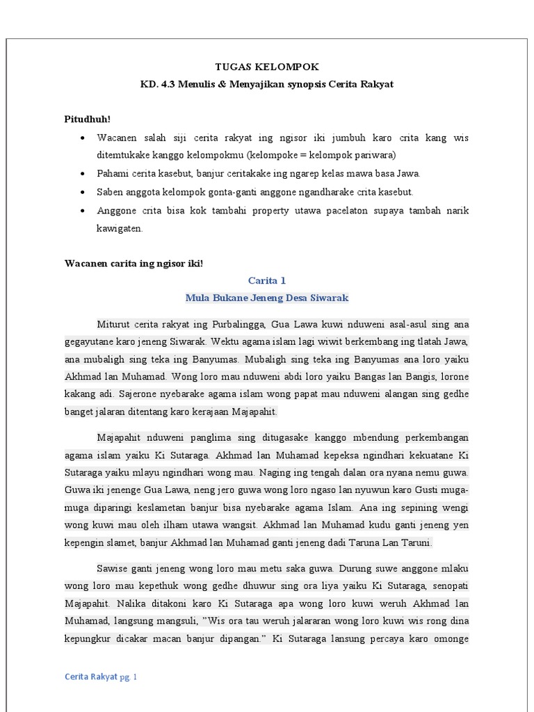 File Tugas Kelompok CERITA RAKYAT | PDF