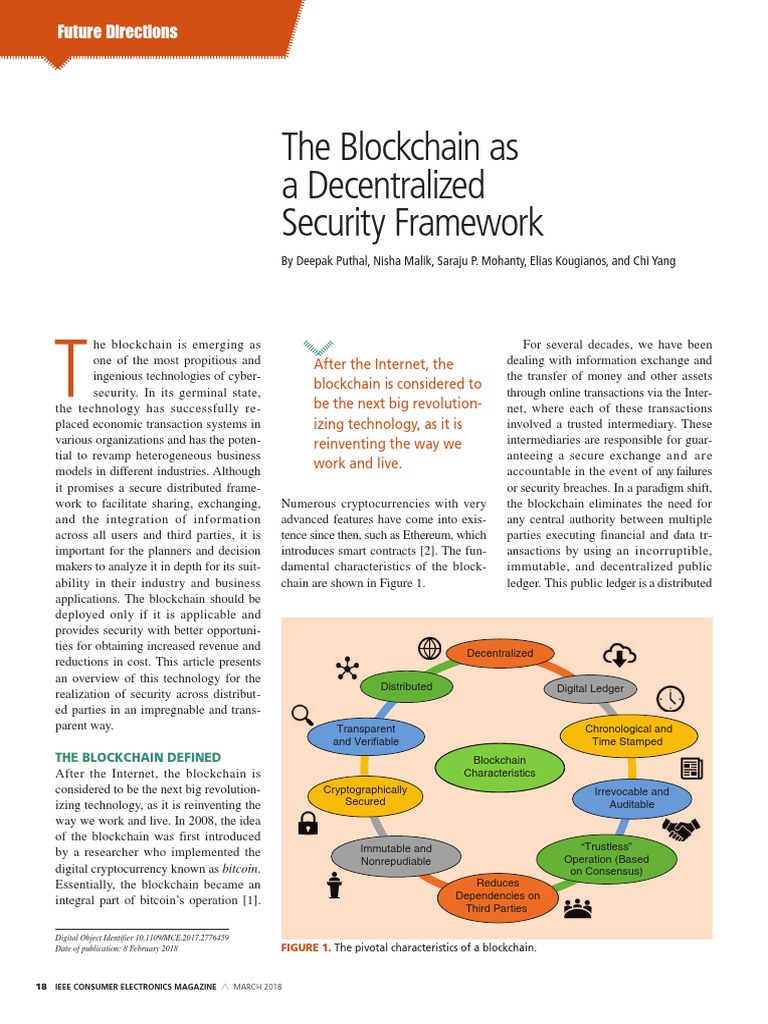 The Blockchain As Decentralized Security Framework | PDF | Internet Of Things | Espionage Techniques