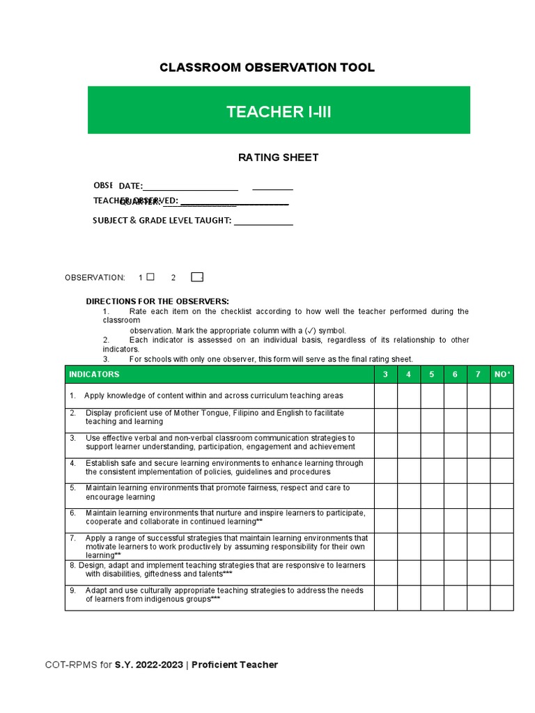 Classroom Observation Tool | Download Free PDF | Learning | Teachers