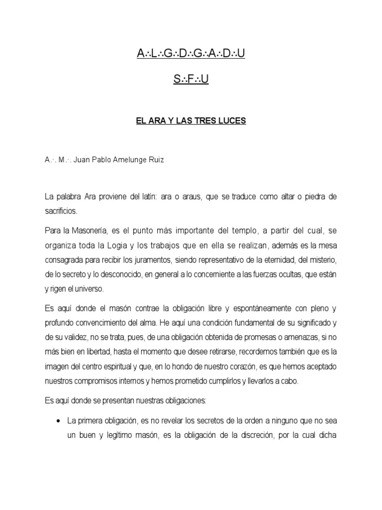 El Ara y las Tres Luces en Masonería | PDF | Masonería | Amor